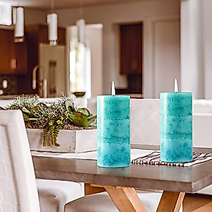FLAVCHARM Pillar Candles Scented, Ocean Breeze Scented Candles, 3 Pack Teal Candles 3x6 inch Long-Lasting Clean Burning Candles, Turquoise Candles for Home Décor, Bathroom, Wedding Decorations