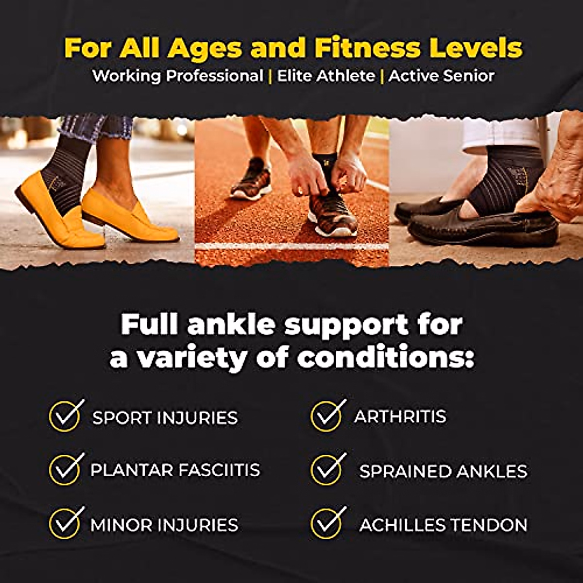 Ankle Brace for Women and Men - Adjustable Strap for Arch Support - Plantar Fasciitis Brace for Sprained Ankle Achilles Tendonitis Pain and Injured Foot - Breathable Copper Infused Nylon (X-Large)