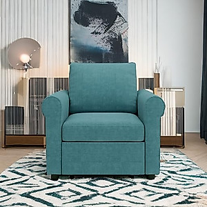 Quarte Modern 3-in-1 Sofa Bed Chair, Convertible Sleeper Chair Bed, Multi-Functional Breathable Linen Sleeper Pull Out Chair Bed, Single Bed with Adjust Backrest (Teal/Linen)
