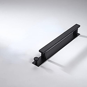 WOSOMOK Vertical Towel Bar for Bathroom with 3M Sticker 15.8 Inch SUS304 Stainless Steel Square Shower Bath Wall Hand Towel Holder Rack No Drilling Matte Black Towel Shelf Rack with Hook