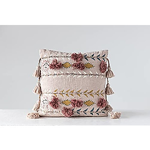 Creative Co-Op Creative Co-Op Cotton Embroidered Pillow with Tassels and Applique, Pink
