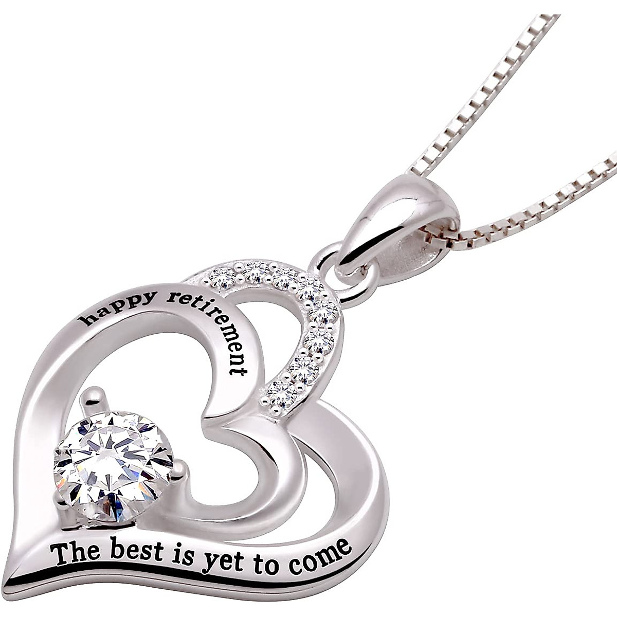 ALOV Jewelry Sterling Silver happy retirement the best is yet to come Love Heart Cubic Zirconia Pendant Necklace