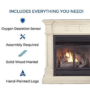 Duluth Forge Dual Fuel Ventless Gas Fireplace System with Mantle, Remote Control, 6 Fire Logs, Use with Natural Gas or Liquid Propane, 32000 BTU, Heats up to 1500 Sq. Ft., Antique White