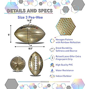 Barocity Football Premium Boy and Girl Official Match Ball with Reflective Iridescent Rainbow Hex Pattern, Durable Indoor, Outdoor, Training Practice Game Playtime – Size 3 Gold