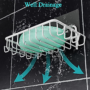 Nieifi Bar Soap Holder for Shower Wall with 4 Hooks, Stainless Steel Adhesive Soap Dish for Bathroom, White