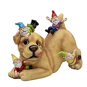 TERESA'S COLLECTIONS Dog and Gnome Garden Sculptures & Statues Outdoor, Funny Gnomes Garden Art Outdoor Decor Garden Gift Garden Decor for Outside Lawn Yard Patio Home Decoration 9 inch