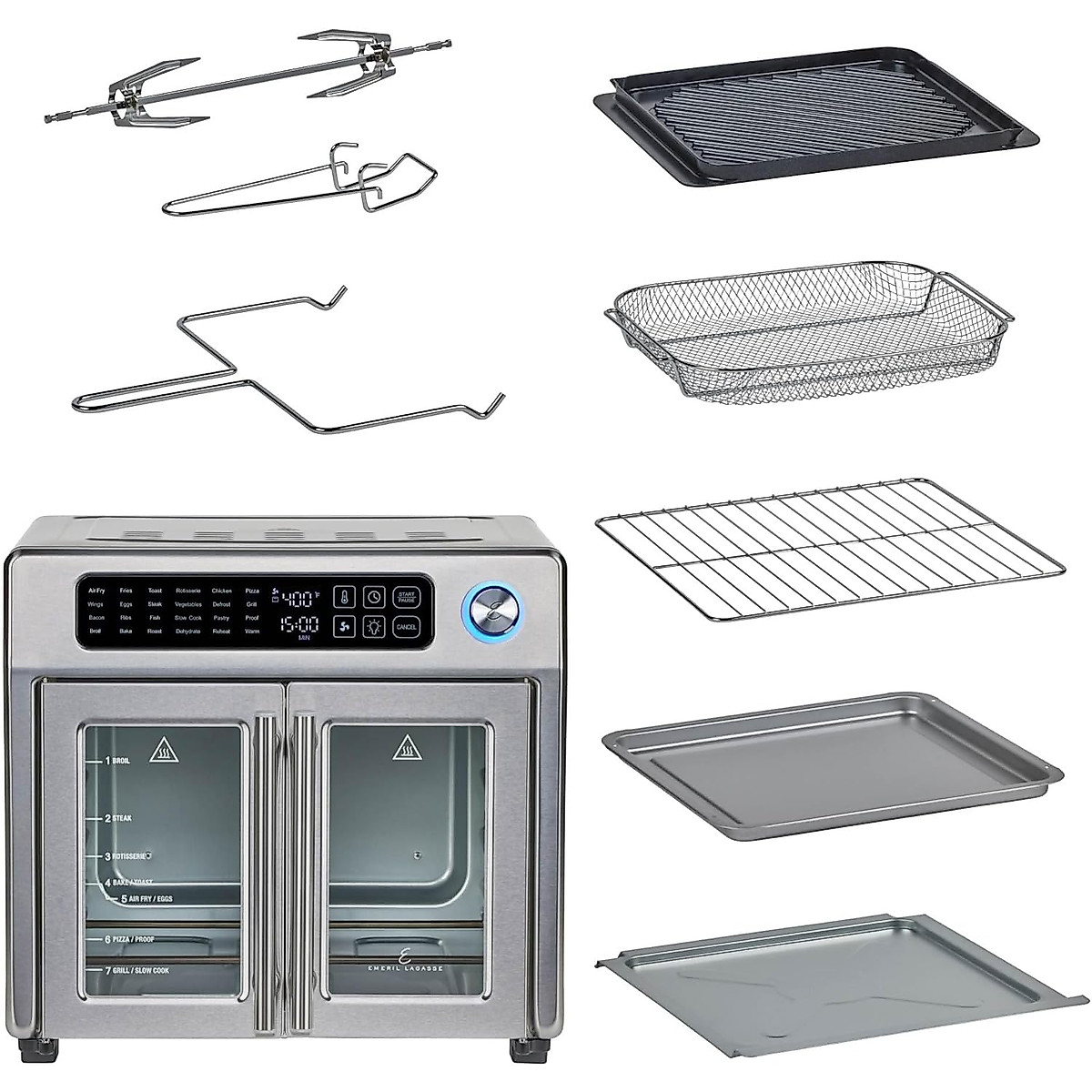 Emeril Lagasse 26 QT Extra Large Air Fryer, Convection Toaster Oven with French Doors, Stainless Steel