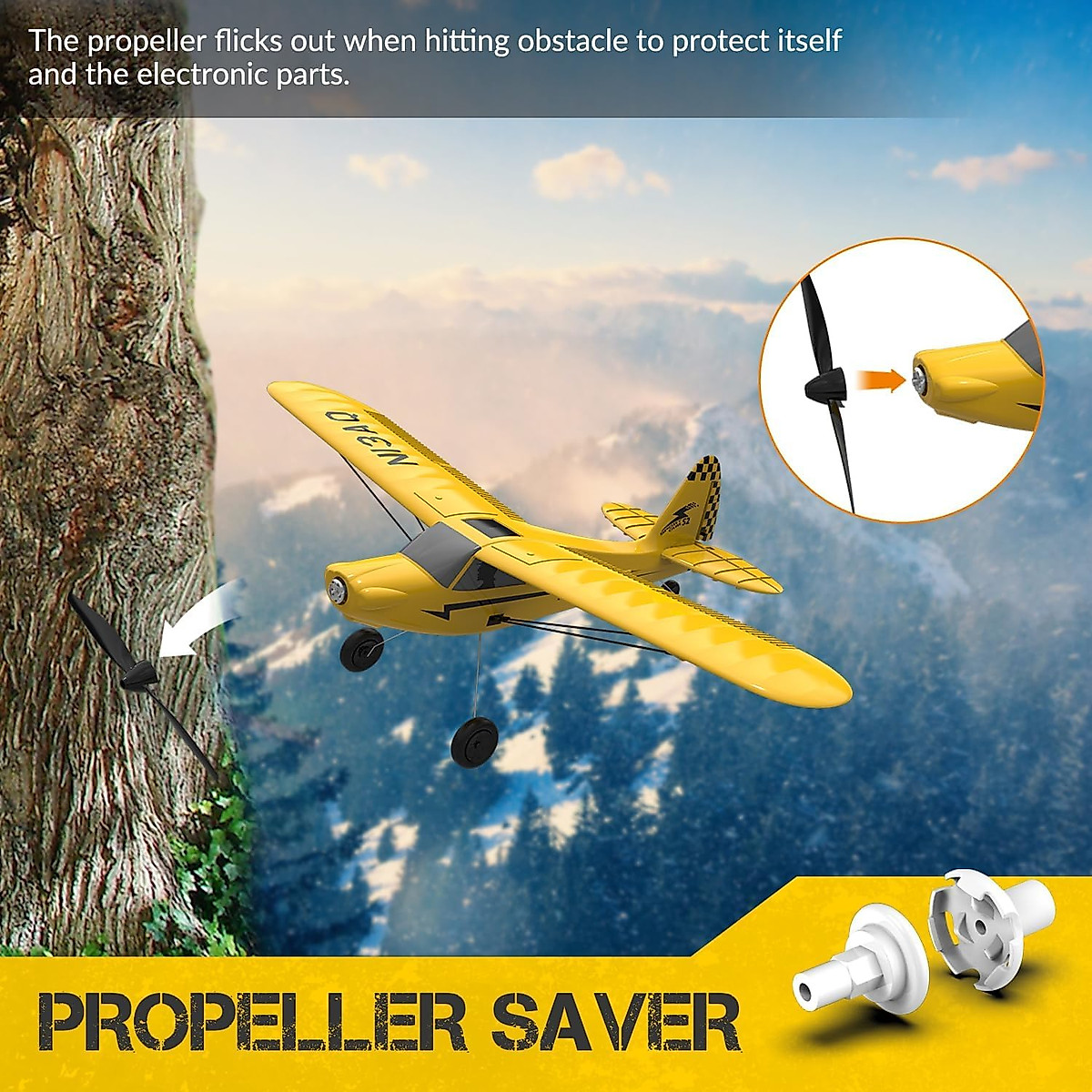 VOLANTEXRC RC Plane Trainer Sport Cub 3CH Remote Control Airplane with Prop Saver, 6-Axis Gyro Stabilizer & 3 Modes to Fly, Radio Controlled Aircraft RTF for Beginners, Kids and Adults (400mm,Yellow)