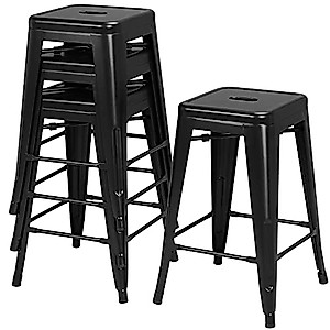 Yaheetech 24 inch barstools Set of 4 Counter Height Metal Bar Stools, Indoor/Outdoor Stackable Bartool Industrial High Backless Stools Black