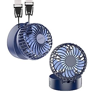 HandFan Mini Necklace Fan with Portable Charger/Makeup Mirror, Personal Hanging Neck Fan Rechargeable, Hands-Free Battery Operated Wearable Fan for Travel Outdoor Makeup(Blue)
