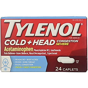 Tylenol Cold + Head Congestion Severe, 24 Caplets (Pack of 2)
