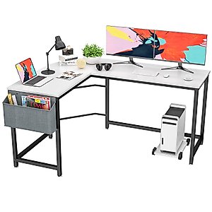 Foxemart L Shaped Desk Corner Desk 58" Computer Gaming Desk PC Table Writing Workstation for Home Office, Large L Study Desk 2 Person Multi-Usage Tables Modern Simple Desk with Storage Bag & CPU Stand