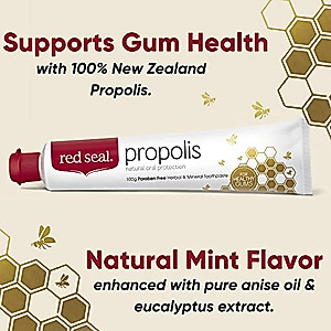 Red Seal Propolis Toothpaste – Made with 100% New Zealand Bee Propolis Extract, Anise, Peppermint, Eucalyptus Essential Oils - No Fluoride, No Preservatives, No Artificial Flavors or Colors - 2 Pk