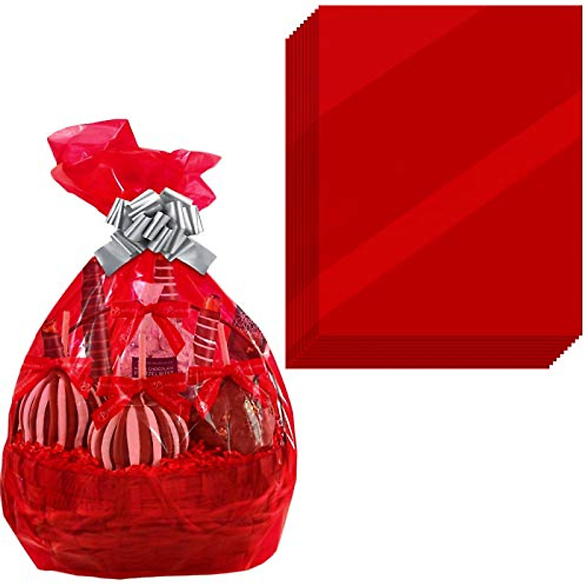 AnapoliZ Red Translucent Cellophane Wrap Bags | (10 Pcs) X-Large 24” inch X 30” inch | 2.5 Mil Thick Red Translucent Cello Bags | Gifts, Baskets, Wrapping, Arts & Crafts, Treats, | Premium Quality