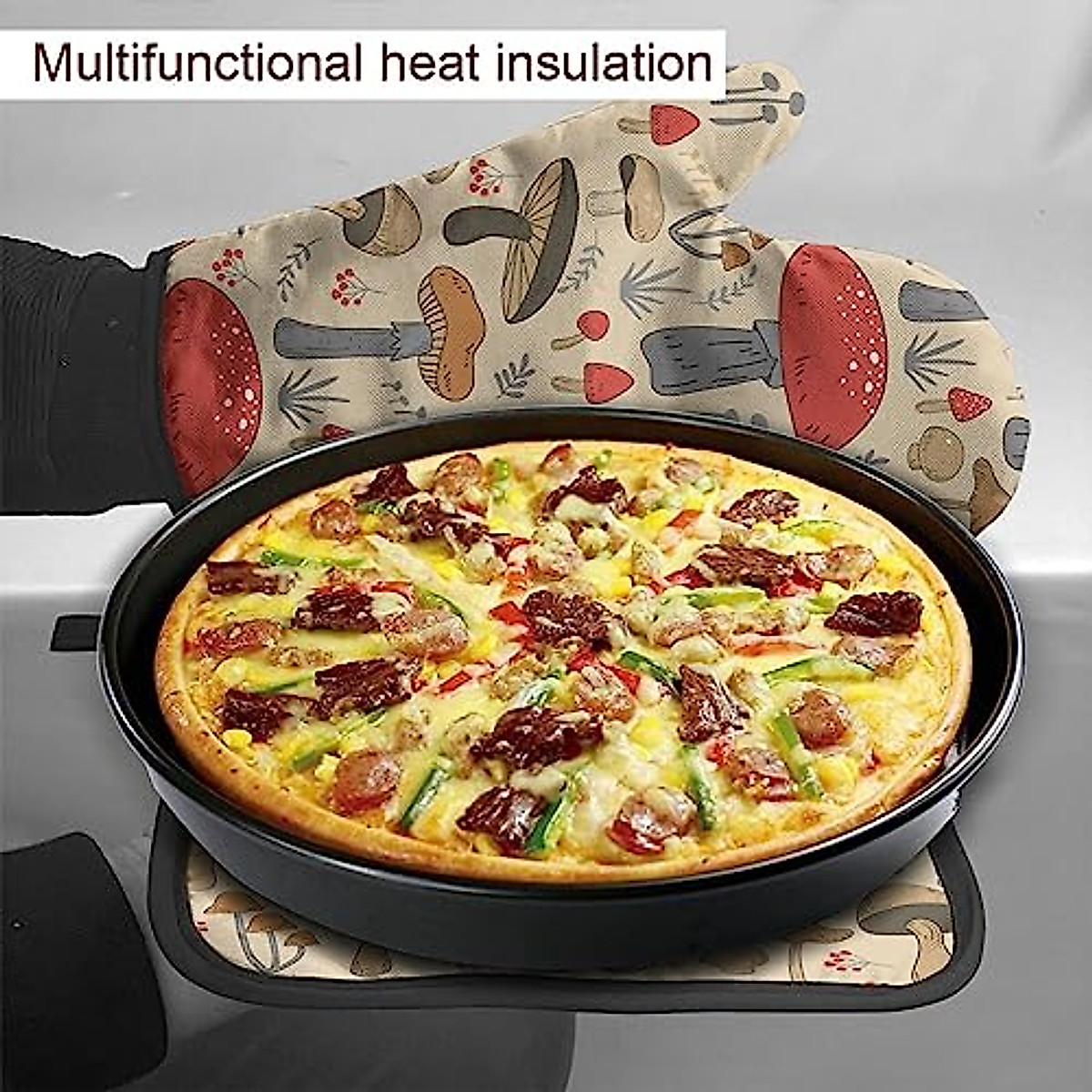 RENGMIAN Various Mushroom Art Oven Mitts and Pot Holders Heat Resistant Oven Gloves Safe Cooking Baking Grilling