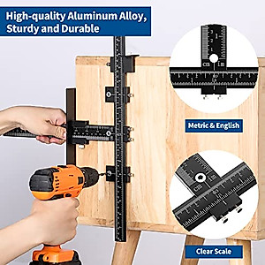 Raynesys Aluminum Alloy Cabinet Hardware Jig, Punch Locator Cabinet Drawer Drilling for Easy Installation, Adjustable Drill Guide for Door & Drawer Front Handles Punch Locator, Black