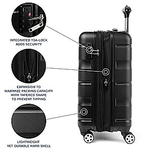 Travelpro Runway 2 Piece Luggage Set, Carry-on & Convertible Medium to Large 28-Inch Check-in Hardside Expandable Luggage, 8 Spinner Wheels, TSA Lock, Hardshell Suitcase, Black