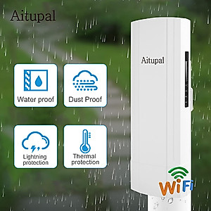 Aitupal 5.8G Gigabit 1Gbps High Speed Wireless Bridge, Point to Point WiFi Outdoor CPE with 14dBi High-Gain Antenna, 5KM Long Range Working Distance Support starlink Router，48V PoE