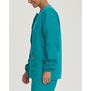 Landau Scrub Zone Relaxed Fit 2-Pocket Snap-Front Scrub Jacket for Women 75221 Teal XLG