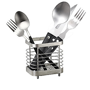 KEINEUX Utensil Holder Kitchen Countertop Organizer, Cutlery Drainer Sink Caddy Storage Drying Rack for Silverware Flatware and Cookware, Stainless Steel, Silver-4"