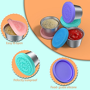 4 Pack Salad Dressing Container To Go, 2.4 Oz/70ml Small Containers with Lids,Fits in Bento Lunch Box, Leakproof Dipping Sauce Containers, Stainless Steel Condiment Cup of Premium Silicone, No BPA