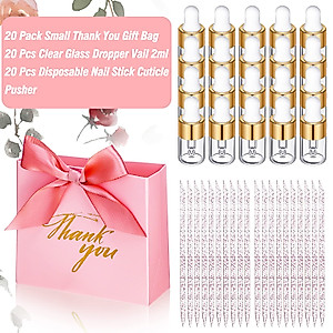 20 Pack Mini Pink Thank You Gift Bags, 20 Pcs Glass Oil Dropper Vail 2 ml 20 Pcs Disposable Nail Stick Cuticle Pusher Pink Goodie Bags for Wedding Baby Shower Party Favors