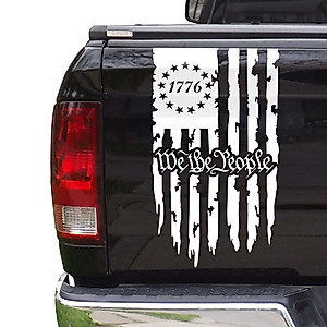 Greenyef Graphics We The People Betsy Ross Flag 1776 Distressed American USA US Flag Truck Tailgate Vinyl Decal Preamble of The US Constitution fits Most Pickup Trucks (11''x20'', White)