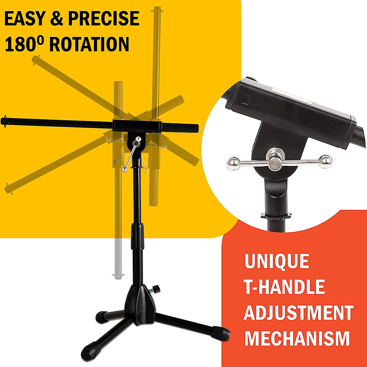 Stage Rocker Foldable Tripod Low-Profile Mic Boom Stand - Height Extending from 9.6'' to 16.9'', w/Adjustable Telescoping Arm Up to 9'', Lightweight/Convenient, Black, Powered by Hamilton(SR610121B)
