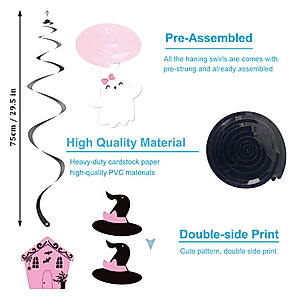 20Pcs Halloween Hanging Swirl, Halloween Baby Shower Hanging Decorations kit, Pink Cute Ghost, Spooky House Ceiling Hanging Streamer for Girl Little Boo Day, Halloween Birthday Party, Two Spooky Ghoul