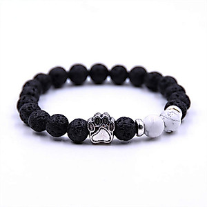 Lava Rock Stretch Beaded Bracelet Essential Oil Diffuser Dog Lover Paw Charm Pet Memorial Bracelet