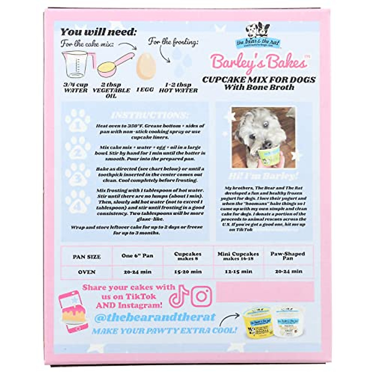 The Bear and The Rat Dog Cake | Cupcake Mix for Dogs, Bone Broth Flavor, 9 Ounce, Peanut Butter Frosting, Wheat Free, Gluten Free, Real Food Ingredients, Made in the USA, Birthday Dog