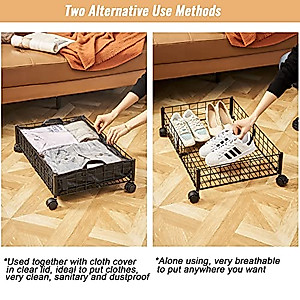 Rula Under Bed Storage with Wheels,Underbed Storage Containers for Bedroom Clothes Shoes Blankets,Under the Bed Shoe Storage Organizer for Bedroom (Black, 2pack)