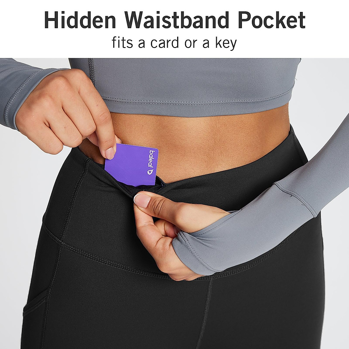 BALEAF Women's Fleece Lined Leggings with Pockets 25" Petite Thermal Winter Warm High Waisted Thick 7/8 Yoga Pants Black S