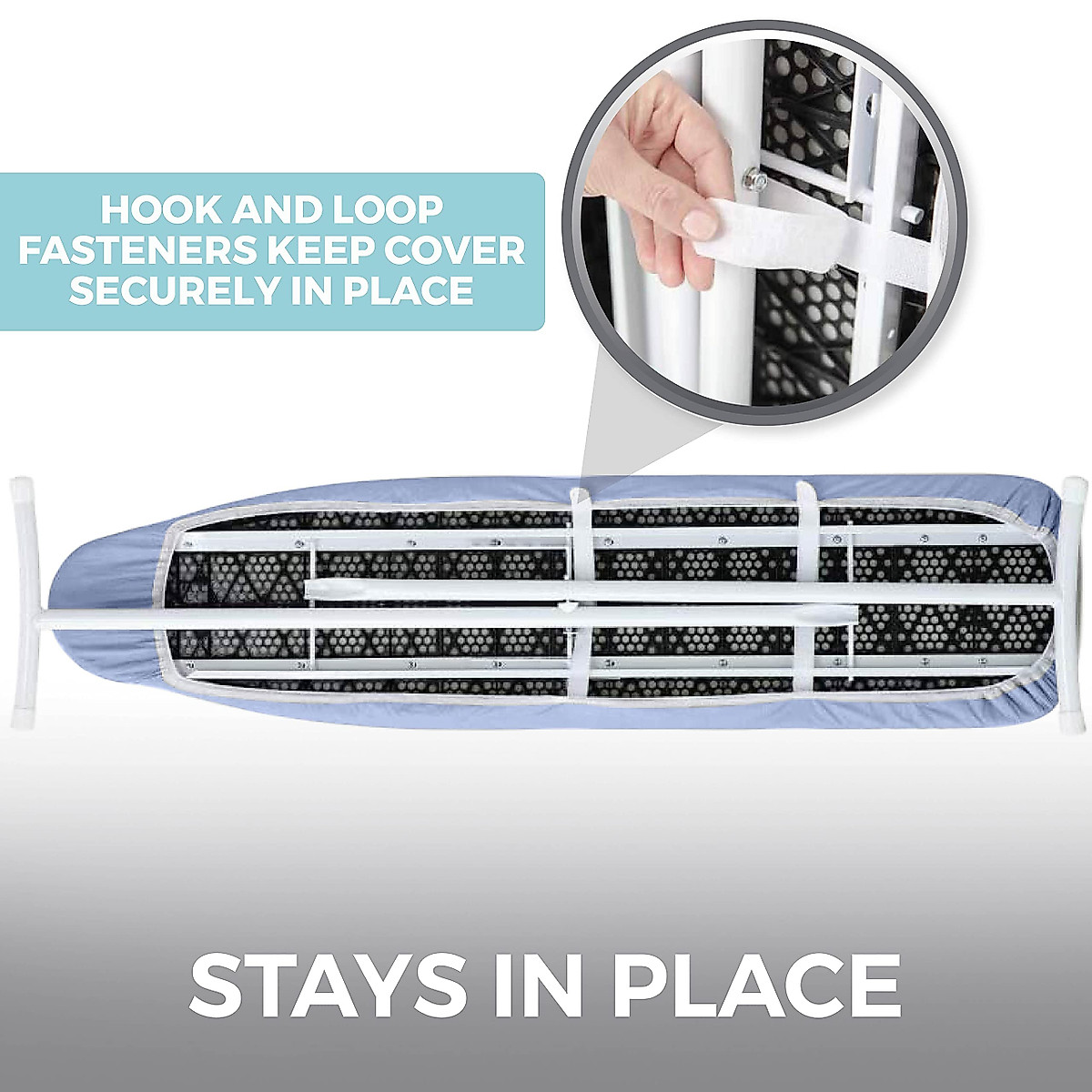 HOME GENIE Ironing Board Cover, Silicone Coating, Full Size Scorch Resistant Padding, Elastic Edge Heavy Duty Iron Pad Covers Standard Boards, Hook and Loop Fastener Strap Extra Thick, Blue 15" x 54"