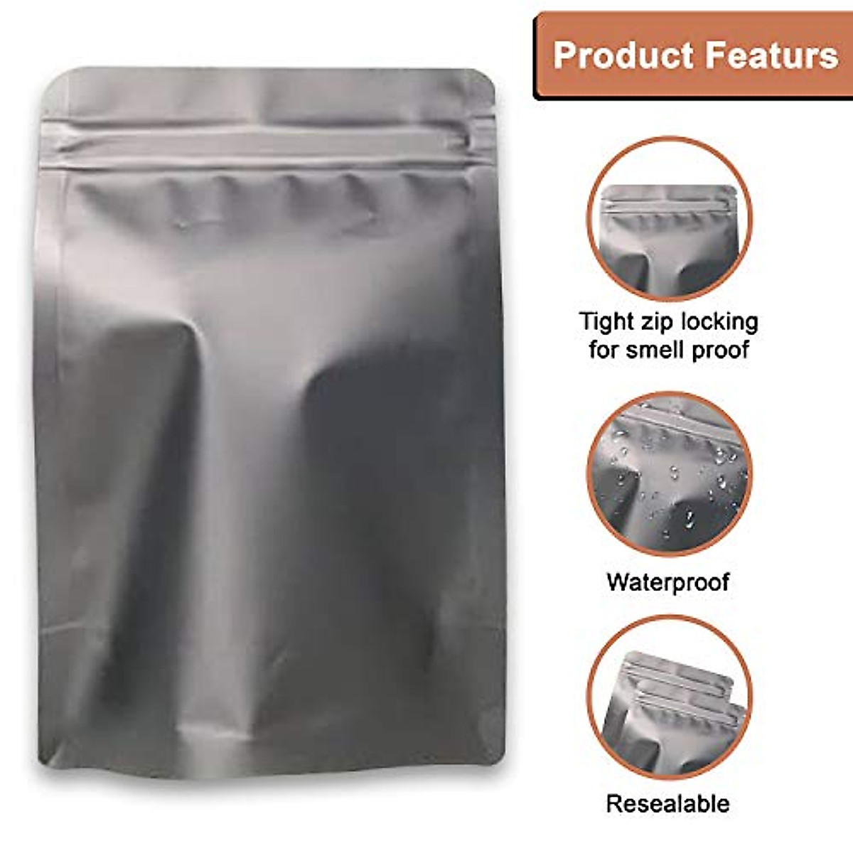 Smell Proof Can Resealable Smell Proof Bags Mylar Bags with Oxygen Absorbers Pack Resealable mylar bags Resealable bags Mylar Ziplock Bags Food Storage Packaging 4 different sizes 150 pieces (Black)