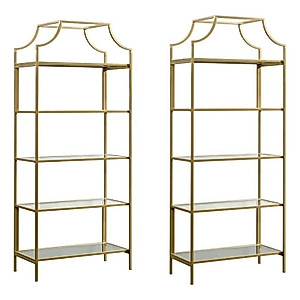 Home Square 2 Piece 5 Shelf Metal Framed Bookcase Set in Satin Gold