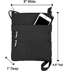 Roma Leathers Cross Body Purse - Premium Quality Leather - Designed in USA, Black
