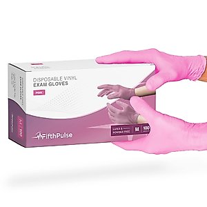 Pink Vinyl Disposable Gloves Medium 100 Pack - Latex Free, Powder Free Medical Exam Gloves - Surgical, Home, Cleaning, and Food Gloves - 3 Mil Thickness