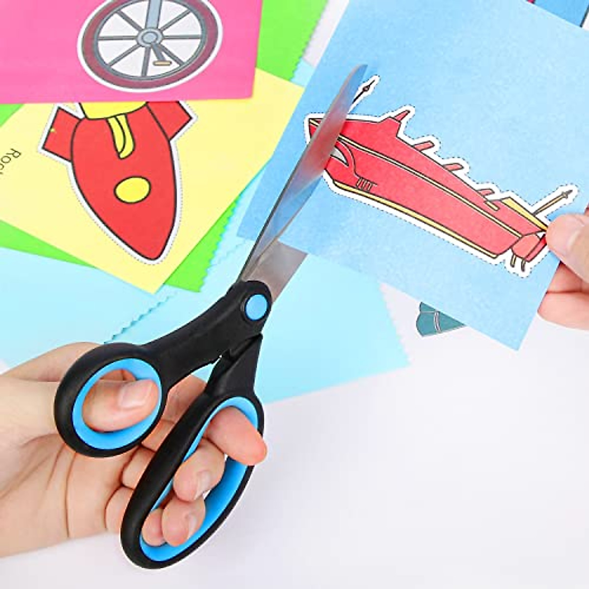 Left Handed Scissors for Adults, 8 Inch Lefty Scissors Bluk for Kids Student, All Purpose Sharp Blades Shears Set of 2 Pack, Great for Craft, Office, Sewing Fabric, Arts, School and Home, Black/Blue