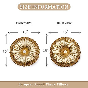 EUCIOR Gold Throw Pillows,Circular Pillow,Pumpkin Pleated Handmade Metallic Throw Pillows,Gold Pillows,Metallic Leather Decorative Pillows for Home Decor Bedroom Living Room Couch Bed Sofa (Gold)