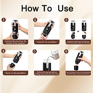 LumoShine Portable Coffee Machine, Mini K-CUP Coffee Maker, American Style Coffer Maker Compatible Ground Coffee, Hand Coffee Make, K Cup Capsules, Electric Operated for Camping Outdoor Travel Black