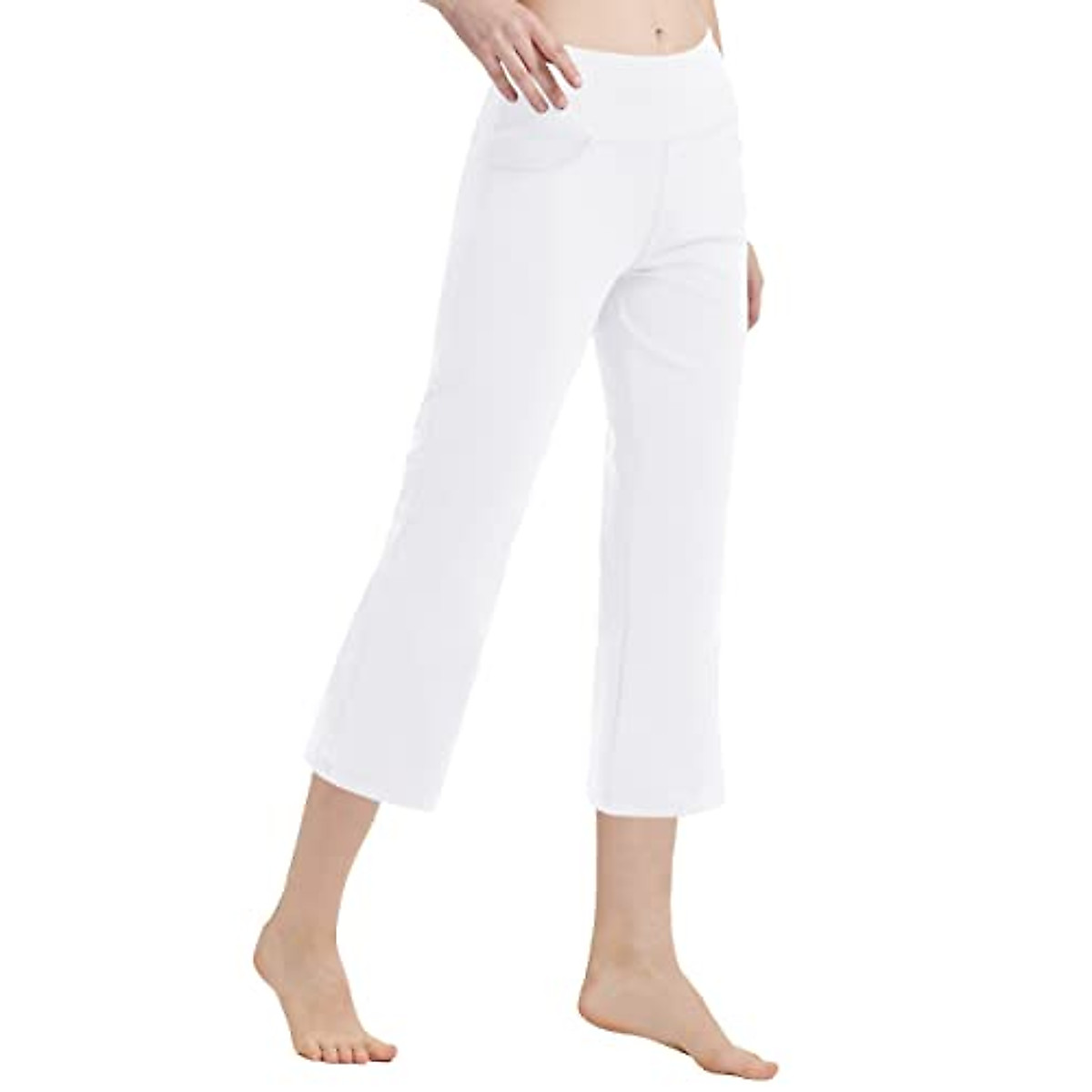 Zeronic Women's Yoga Capri Pants with Pockets Flare Workout Lounge Bootleg Leggings Bootcut Crop Exercise Pants(White,XX-Large)
