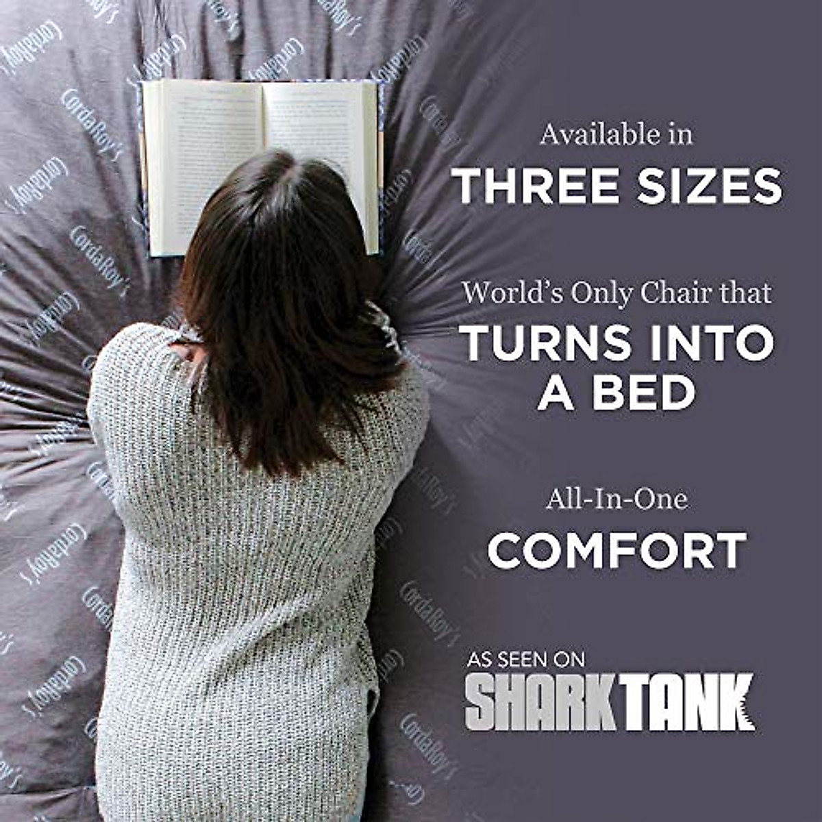CordaRoy's Corduroy Bean Bag Chair, Convertible Chair Folds from Bean Bag to Bed, As Seen on Shark Tank, Khaki - Full Size