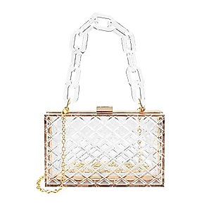 Clear Purse Acrylic Box, Women Evening Clutch Bag, Transparent Stadium Approved Crossbody Shoulder Handle Handbag Fits Party, School Prom & Concerts