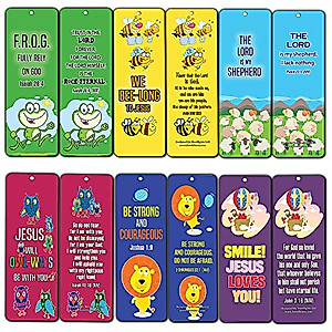 Bookmarks for Kids Children (60 Pack)- Animal Religious NIV Bible Cards - Lion Bee Frog Owl Sheep - John 3:16 Christian Gifts Wall Room Decor Homeschooling Scrapbooking Journal Art Craft