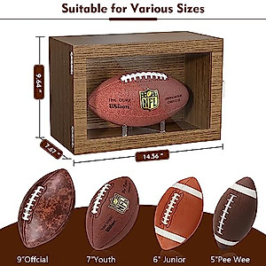 Full Size Wooden Football Display Case with Acrylic Football Stand【No Assembly Required 】 with 98% UV Acrylic Door, Sports Memorabilia Showcase and Storage Box
