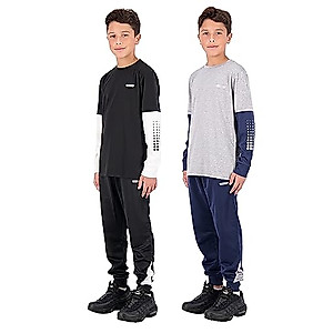 Hind Boys 4-Piece Active Long Sleeve Quick Dry T-Shirt and Athletic Jogger Sweatpant Set Kids Clothes for Sports and Running