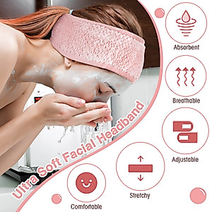 Geosar 40 Pcs Spa Headbands Bulk Spa Facial Headbands Adjustable Face Washing Headband Head Wrap Makeup Hair Wrap Double Layer Coral Fleece Hair Band for Bath Shower Sports Yoga