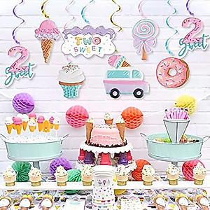 20Pcs Ice Cream Two Sweet 2nd Birthday Party Supplies, Ice Cream and Donut Party Hanging Swirl Decorations, Summer Ice Cream Party Hanging Streamer for Ice Cream Baby Second Birthday Donut Theme Party