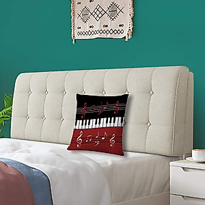 Ofocam Throw Pillow Cover Red Black White Piano Keys and Notes Square Decorative Throw Pillow Cushion Case for Home Couch Living Room Bed Sofa Car 18 x 18 Inches Pillowcase